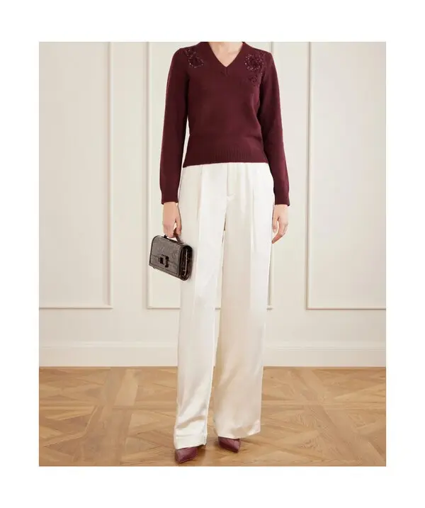 SELF-PORTRAIT Pleated Satin-finish Tailored Trousers