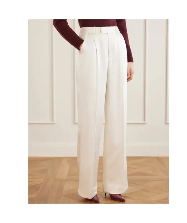SELF-PORTRAIT Pleated Satin-finish Tailored Trousers
