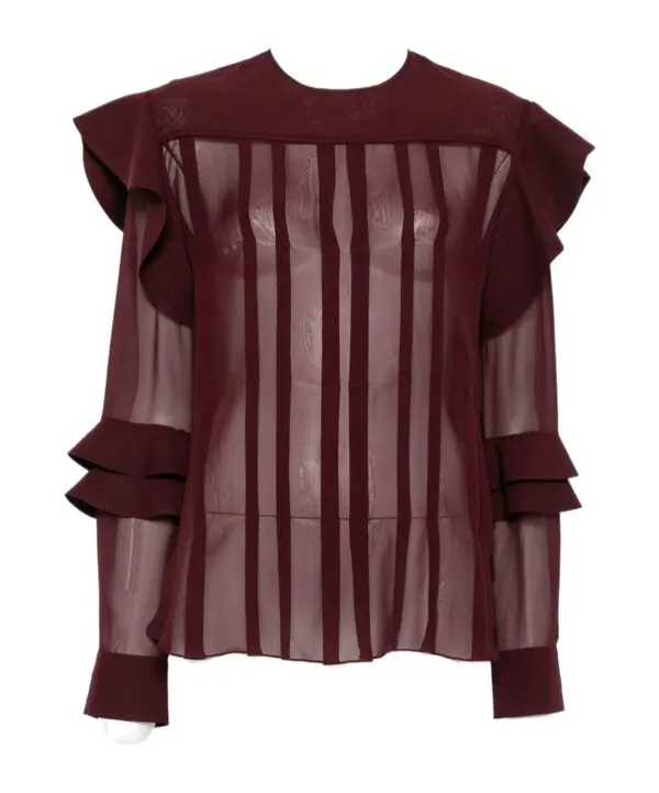 LANVIN Ruffled Sheer Blouse - Wine Red