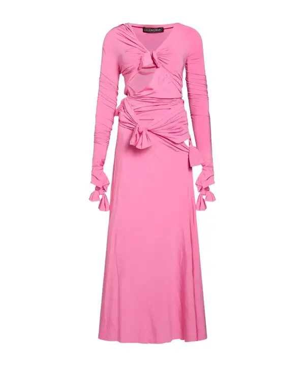 Balenciaga Minimal Ruchedsleeve Vneck Dress - Pink
