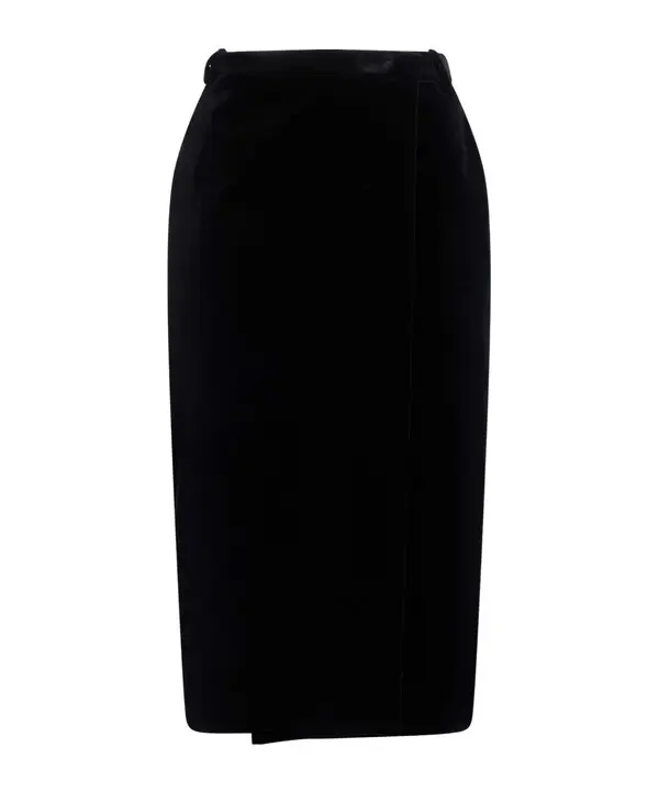 Saint Laurent Solid-color Velvet Midi Skirt - Black