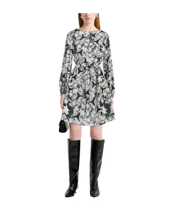 Max Mara Color-blocked Long-sleeve Chiffon Dress