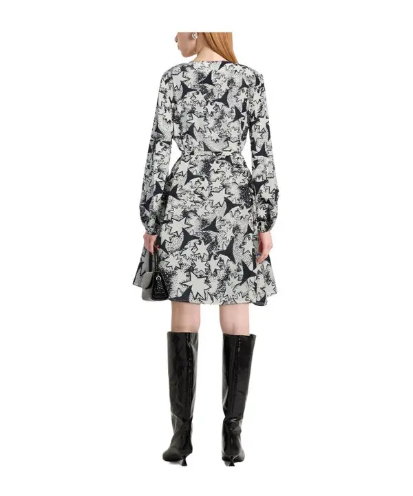 Max Mara Color-blocked Long-sleeve Chiffon Dress