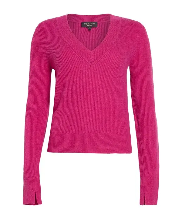 Rag & Bone Solidcolor Cashmere Vneck Lightweight Longsleeve Top - No