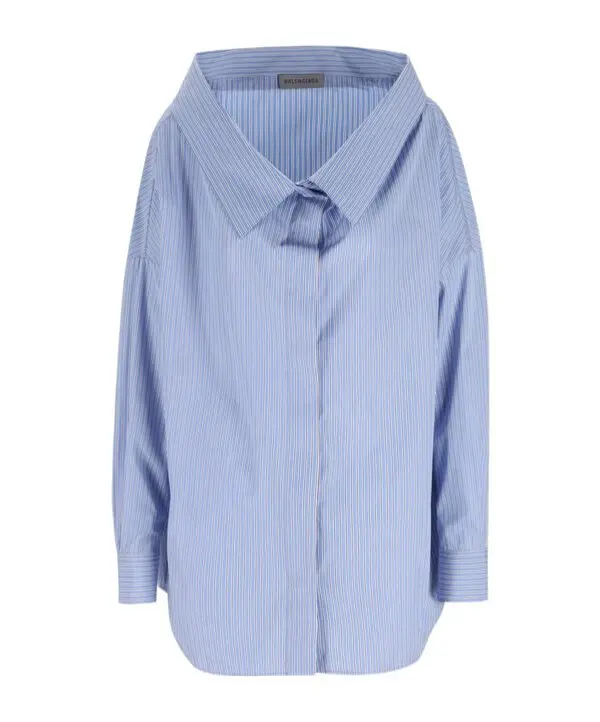 Balenciaga Swing Vertical-stripe Shirt - Light Blue