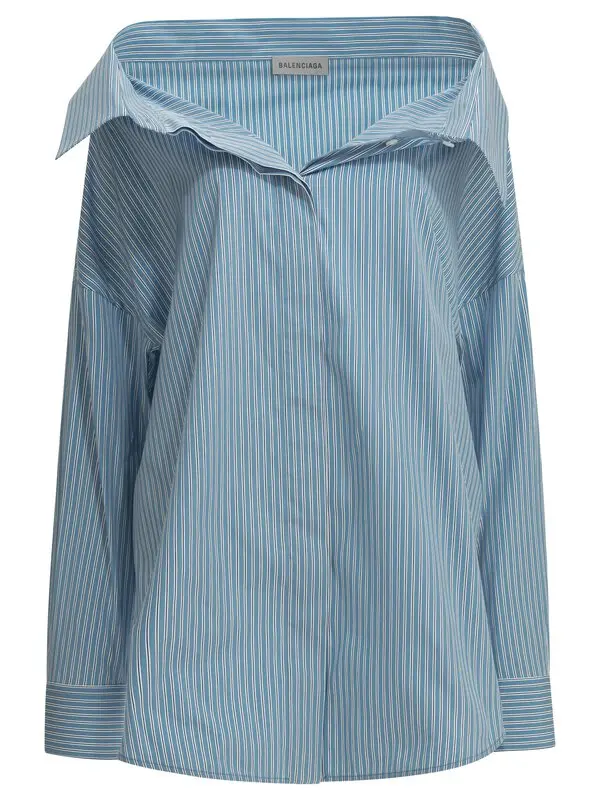 Balenciaga Oversized Striped Long-sleeve Shirt - Light Blue
