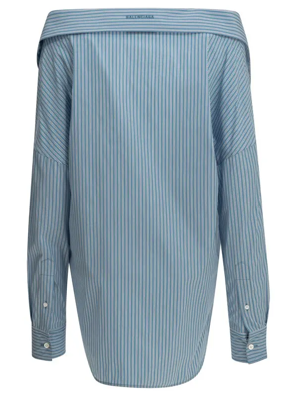 Balenciaga Oversized Striped Long-sleeve Shirt - Light Blue
