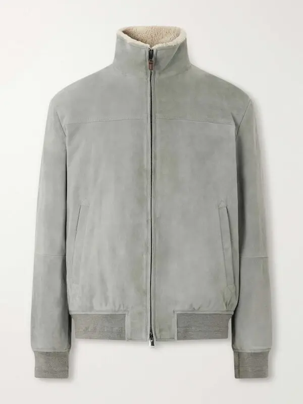 Canali Padded Shearling-trimmed Suede Bomber Jacket - Green