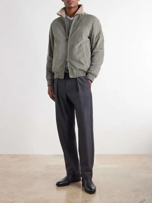 Canali Padded Shearling-trimmed Suede Bomber Jacket