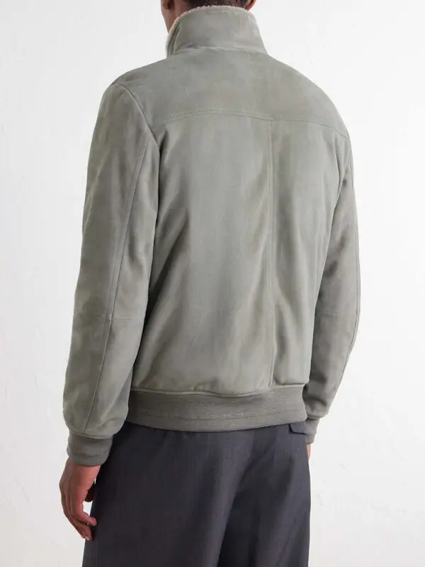 Canali Padded Shearling-trimmed Suede Bomber Jacket