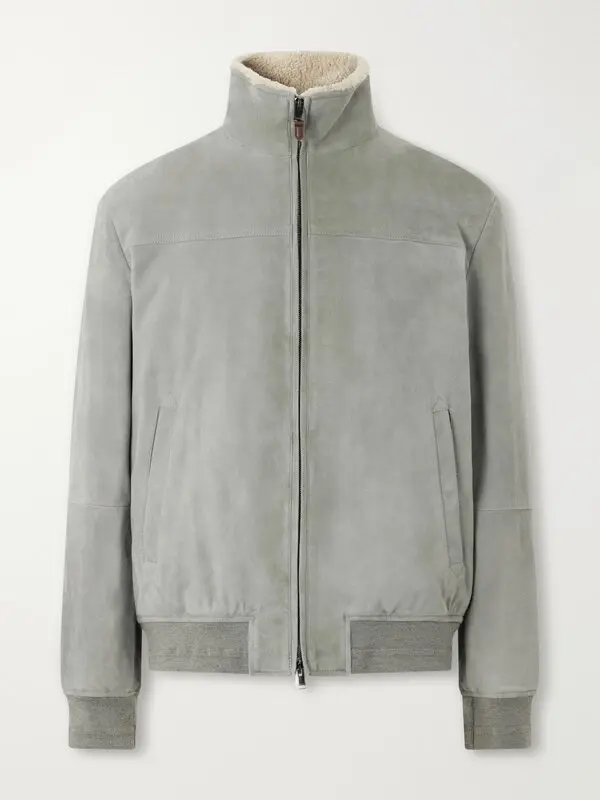 Canali Padded Shearling-trimmed Suede Bomber Jacket