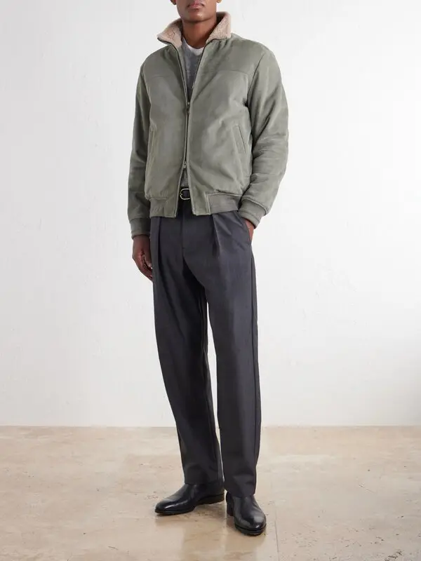 Canali Padded Shearling-trimmed Suede Bomber Jacket