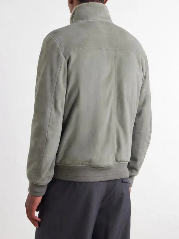 Canali Padded Shearling-trimmed Suede Bomber Jacket