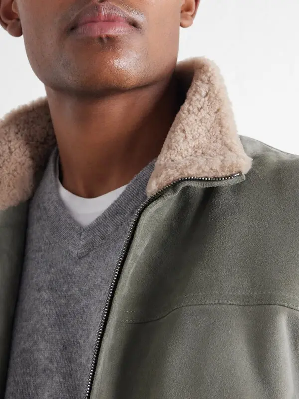 Canali Padded Shearling-trimmed Suede Bomber Jacket