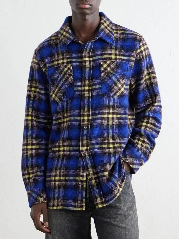 GOD'S TRUE CASHMERE Checked Cashmere Shirt - Blue