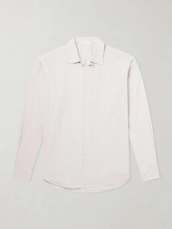 THE ROW Vanja Convertible-collar Striped Cotton-blend Poplin Shirt