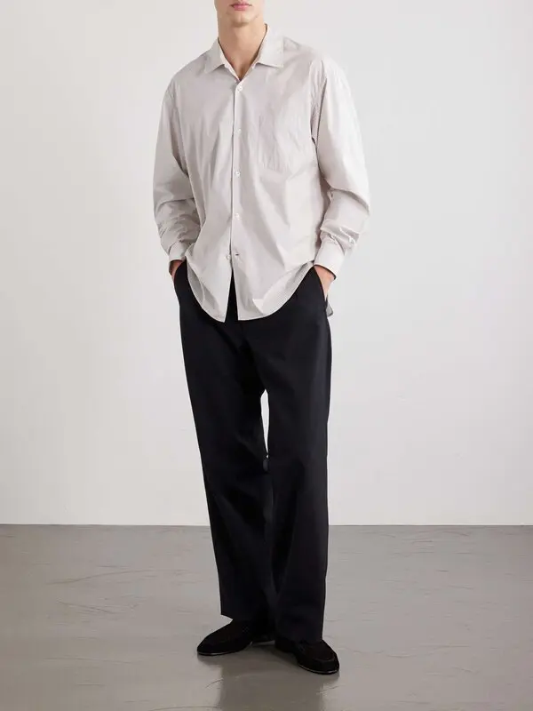 THE ROW Vanja Convertible-collar Striped Cotton-blend Poplin Shirt