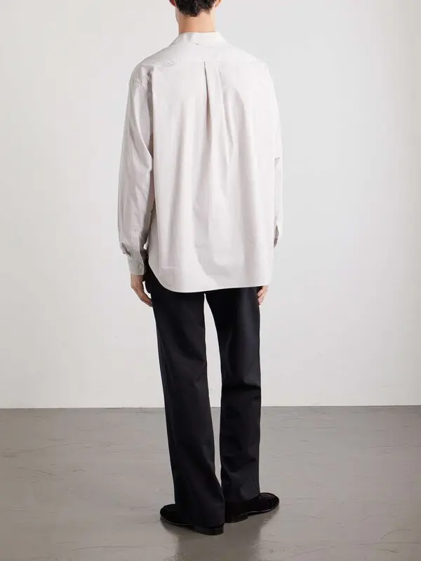THE ROW Vanja Convertible-collar Striped Cotton-blend Poplin Shirt