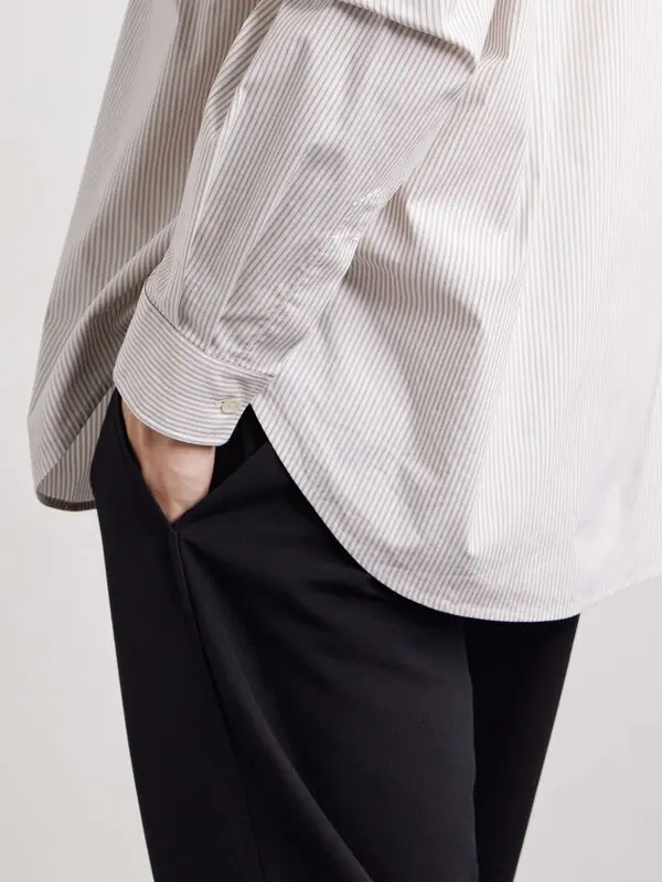 THE ROW Vanja Convertible-collar Striped Cotton-blend Poplin Shirt