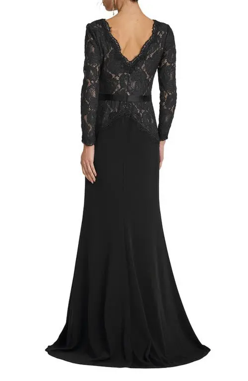 Tadashi Shoji Lace Long Sleeve Cotton Blend Gown
