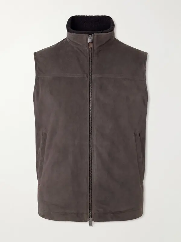 Canali Padded Shearling-trimmed Suede Gilet