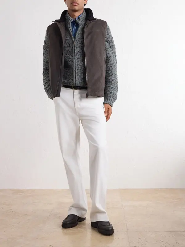 Canali Padded Shearling-trimmed Suede Gilet
