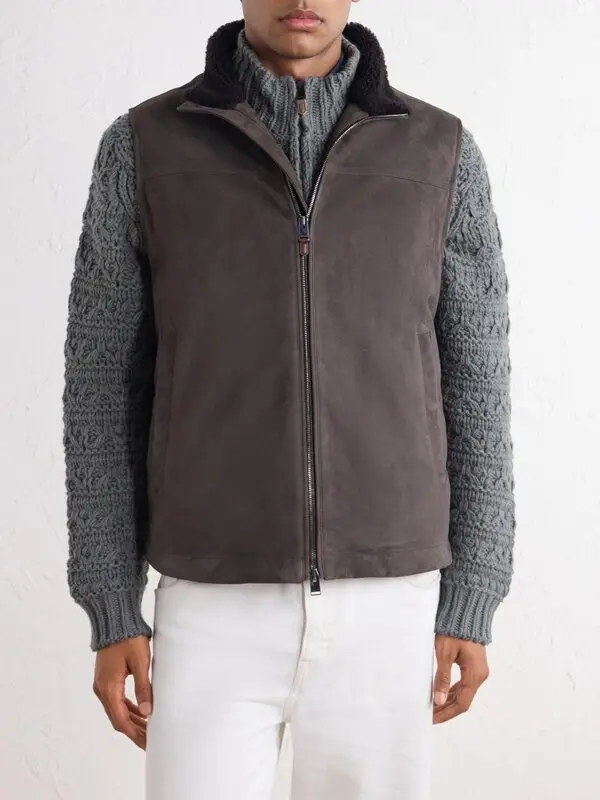 Canali Padded Shearling-trimmed Suede Gilet