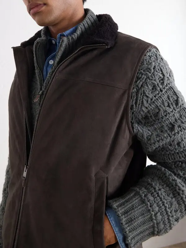 Canali Padded Shearling-trimmed Suede Gilet