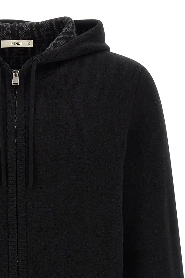 Fendi Zip-up Hooded Sweatshirt - Black