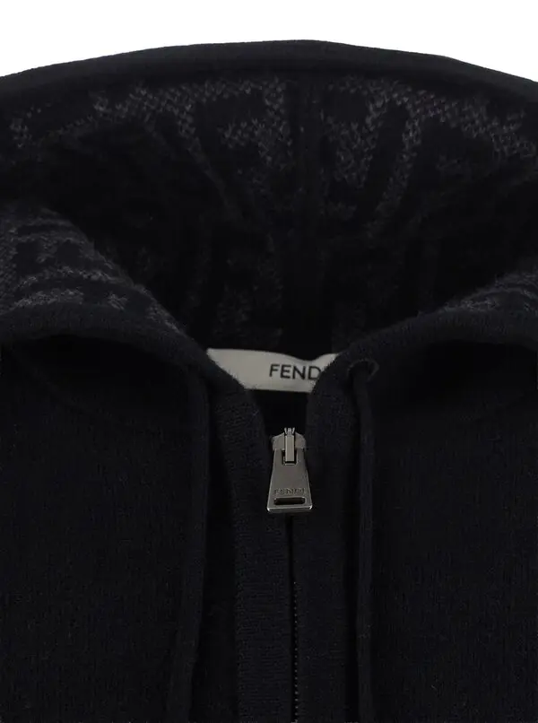 Fendi Zip-up Hooded Sweatshirt - Black