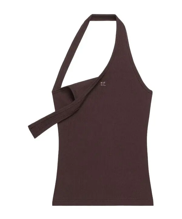COURREGES Courrèges 90's Logo Embroidered Asymmetric Ribbed Tank Top