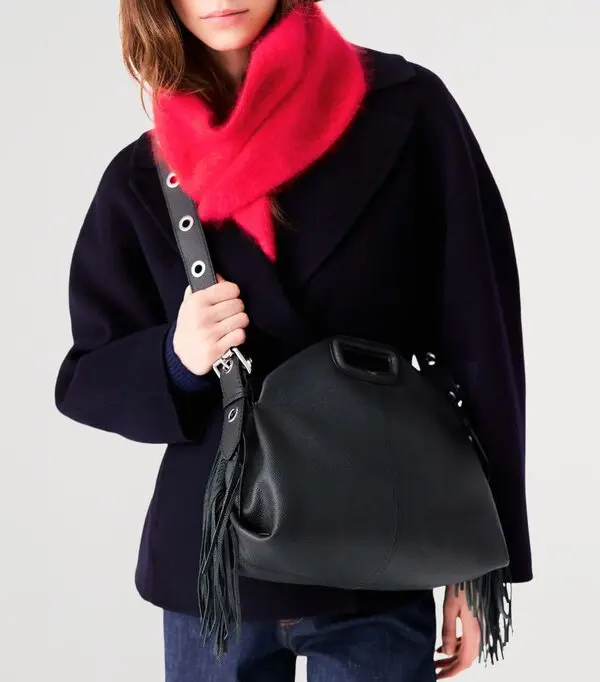 Maje Grained Leather Miss M Shoulder Bag - Black