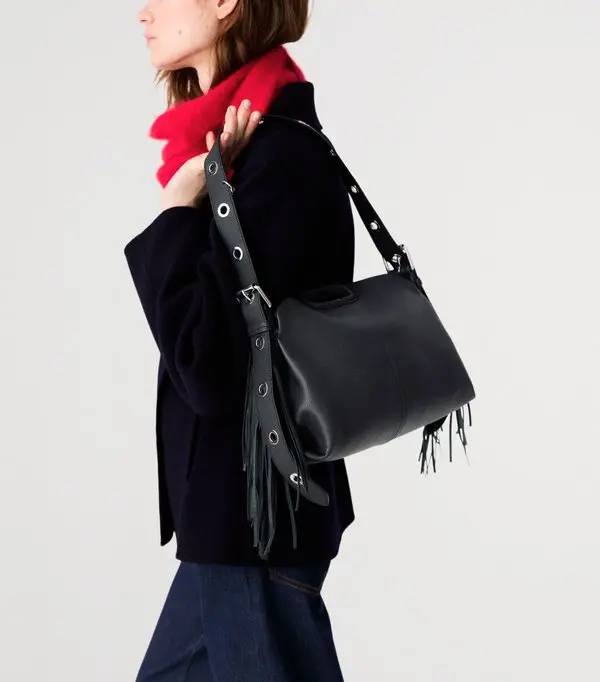 Maje Grained Leather Miss M Shoulder Bag - Black