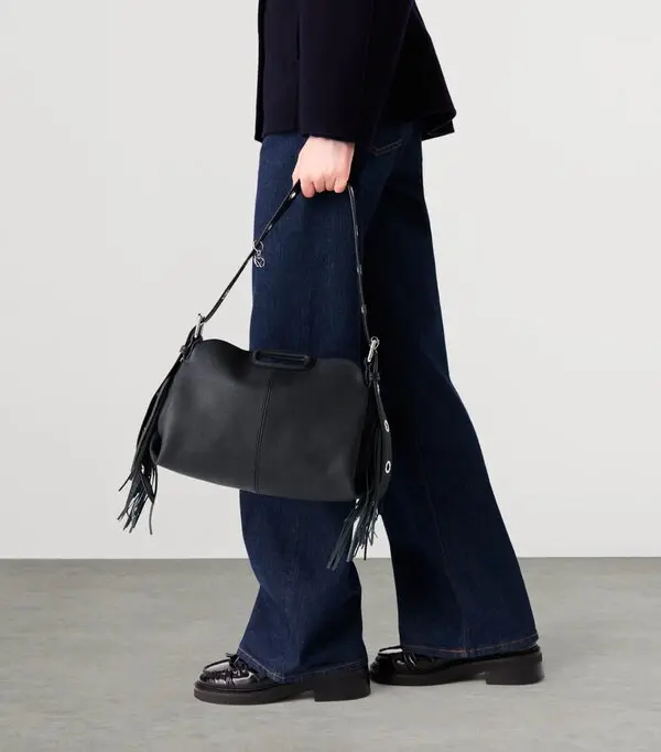 Maje Grained Leather Miss M Shoulder Bag - Black