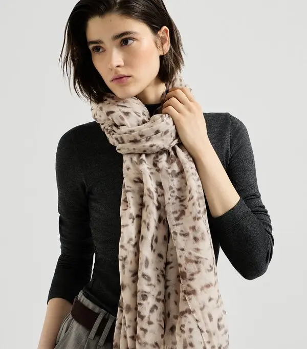 Brunello Cucinelli Cashmere Lynx-print Scarf