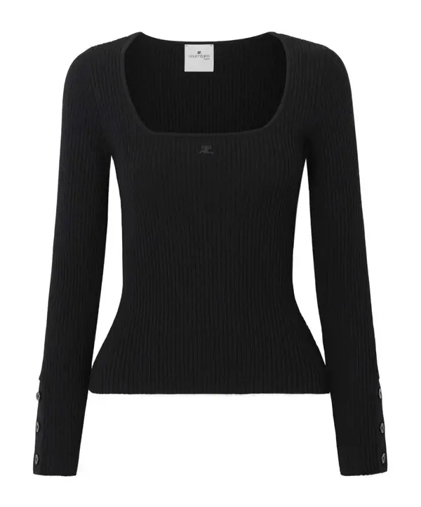 COURREGES Embroidered Ribbed-knit Top