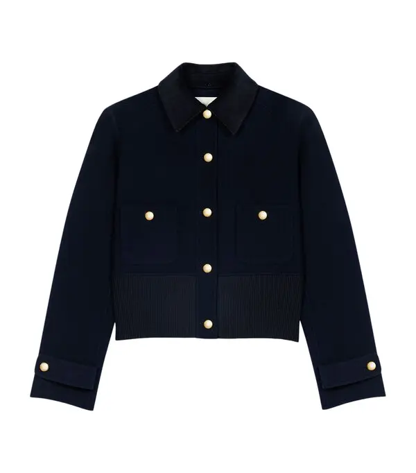 Maje Wool-blend Cropped Jacket - Blue