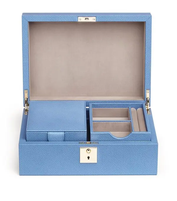 Smythson Leather Panama Jewellery Box - Blue