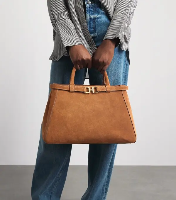 Harrods Medium Suede Grace Top-handle Bag
