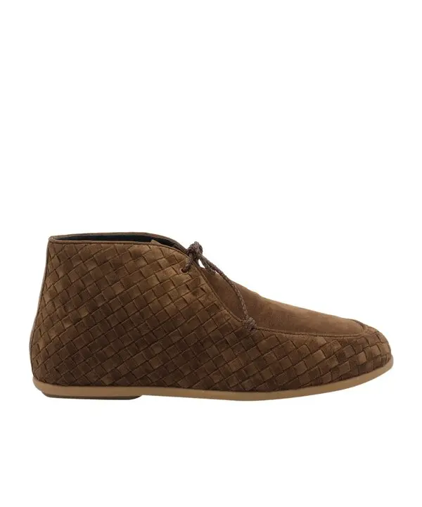 Bottega Veneta Intrecciato Designed Lace-up Boots - Brown