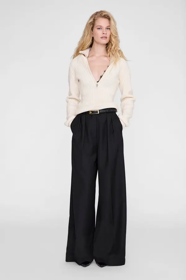 ANINE BING June Trucker Collar Sweater - Ecru