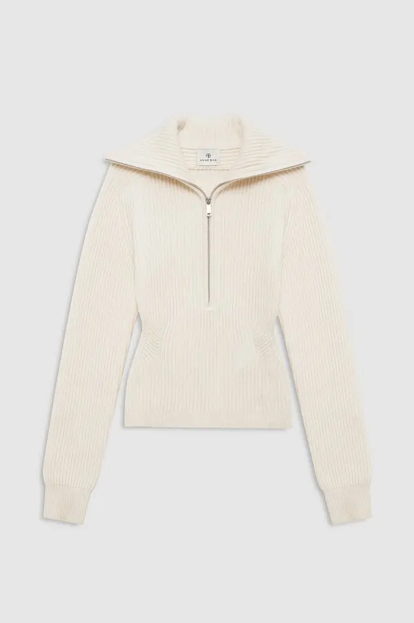 ANINE BING June Trucker Collar Sweater - Ecru
