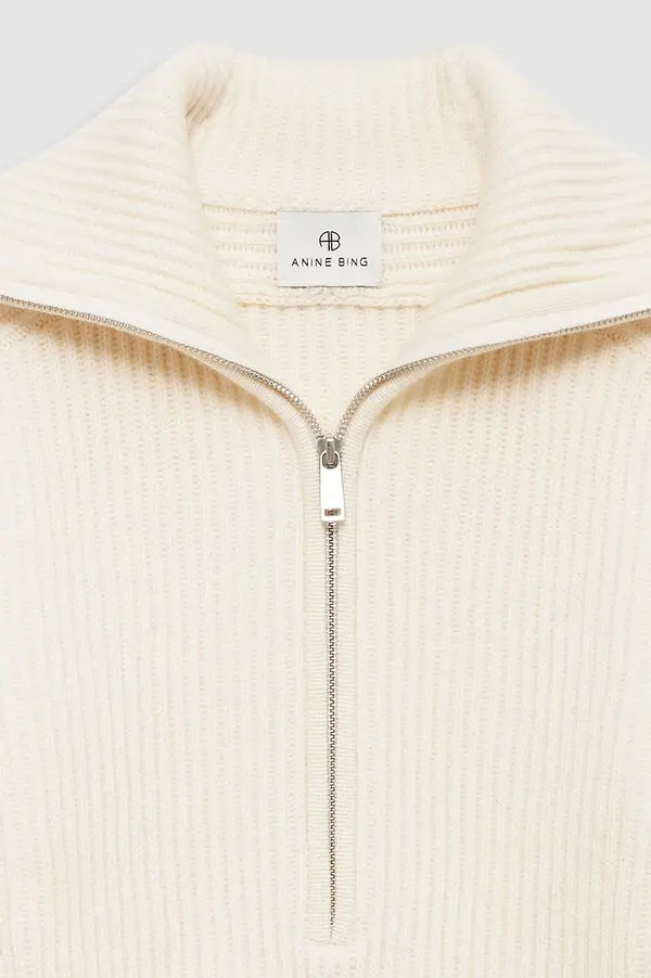 ANINE BING June Trucker Collar Sweater - Ecru