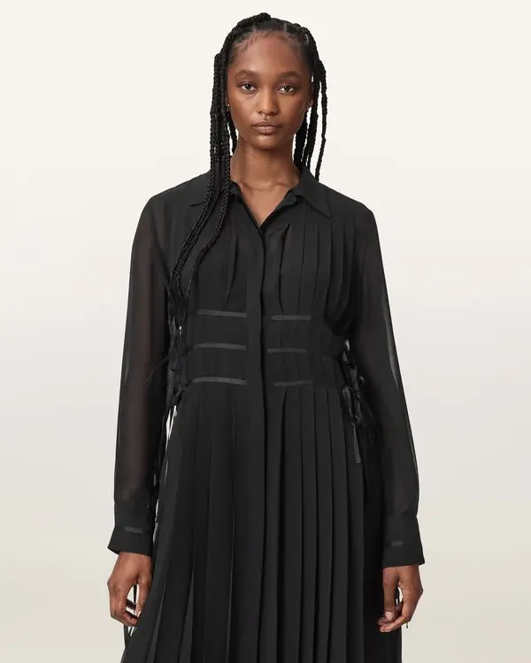 ALLSAINTS Kass Pleated Shirt Maxi Dress