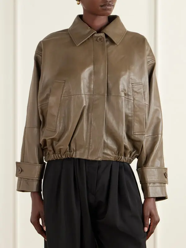 RÓHE Gathered Leather Jacket - Brown