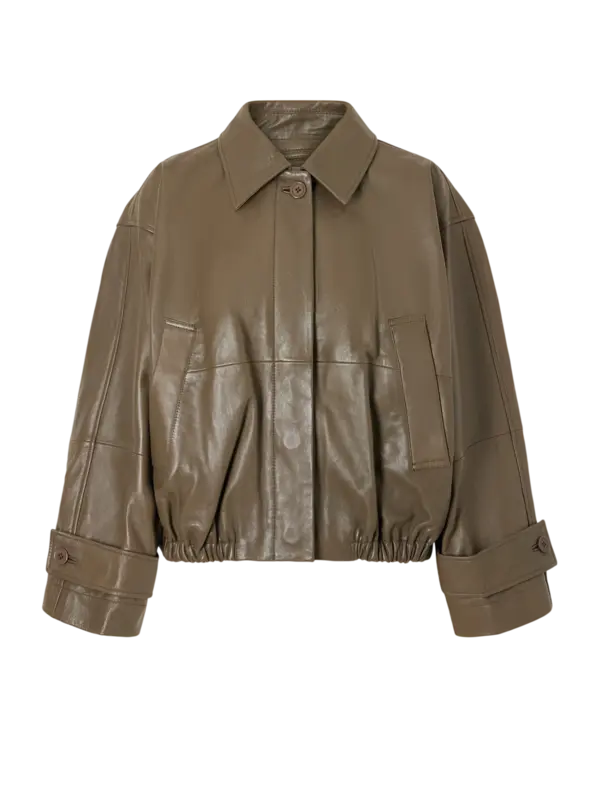 RÓHE Gathered Leather Jacket - Brown