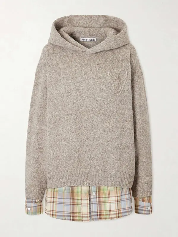 Acne Studios Layered Checked Poplin-trimmed Wool-blend Sweater