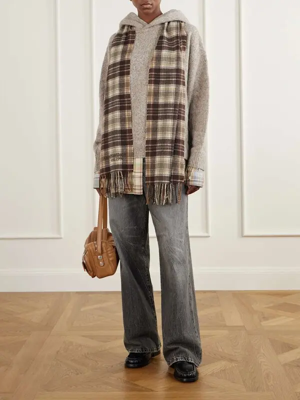 Acne Studios Layered Checked Poplin-trimmed Wool-blend Sweater