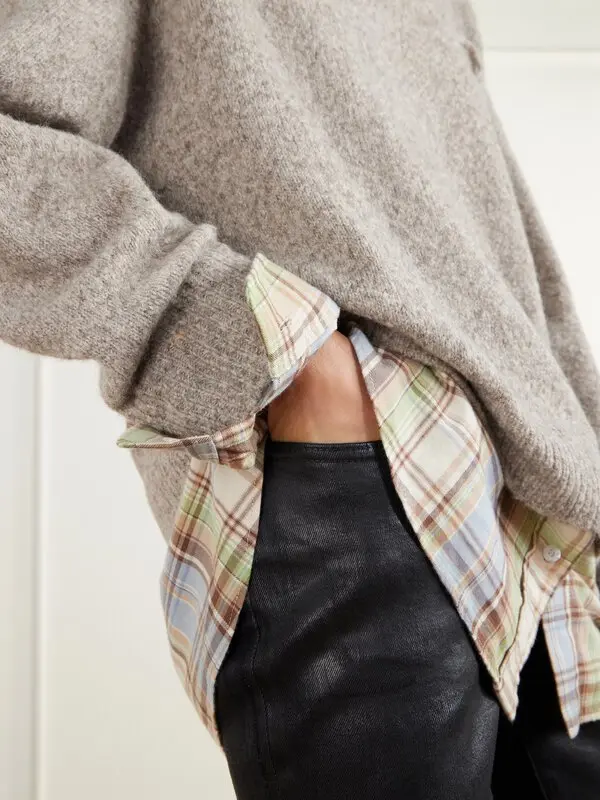 Acne Studios Layered Checked Poplin-trimmed Wool-blend Sweater