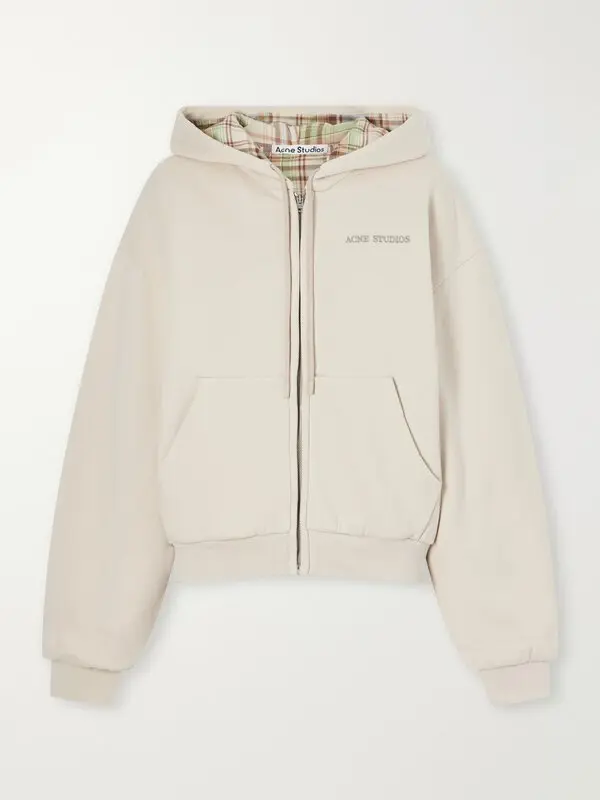 Acne Studios Embroidered Cotton Zip-up Hoodie - Neutrals